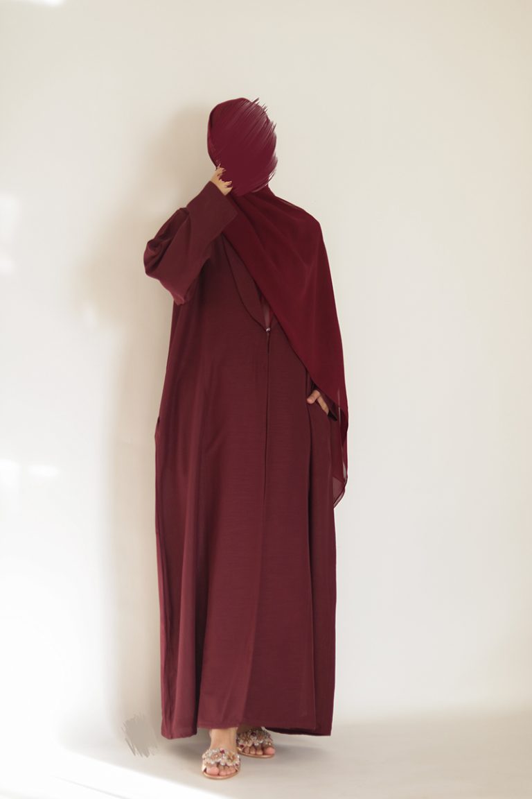 Cherry Glaze Daily Collared Kimono with Hijab - Best Quality Fabric