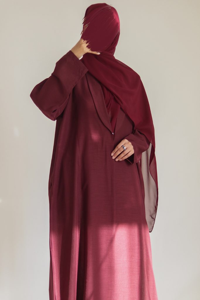 Cherry Glaze Daily Collared Kimono with Hijab - Best Quality Fabric